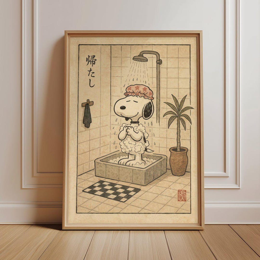 Snoopy Shower Cap Poster, Funny Bathroom Wall Art, Vertical Giclée ...