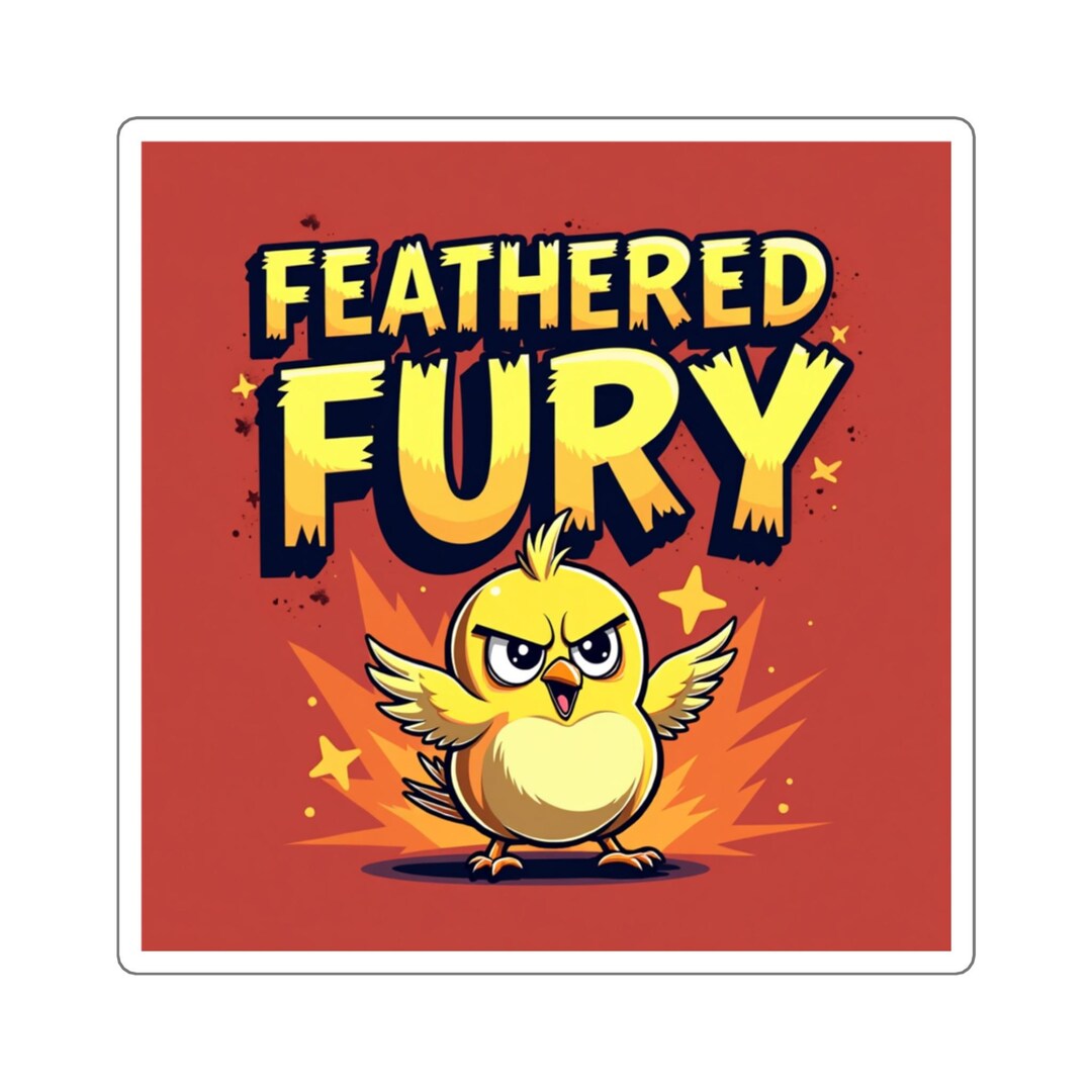 Feathered Fury Bird Square Sticker | Angry Cartoon Bird - Etsy