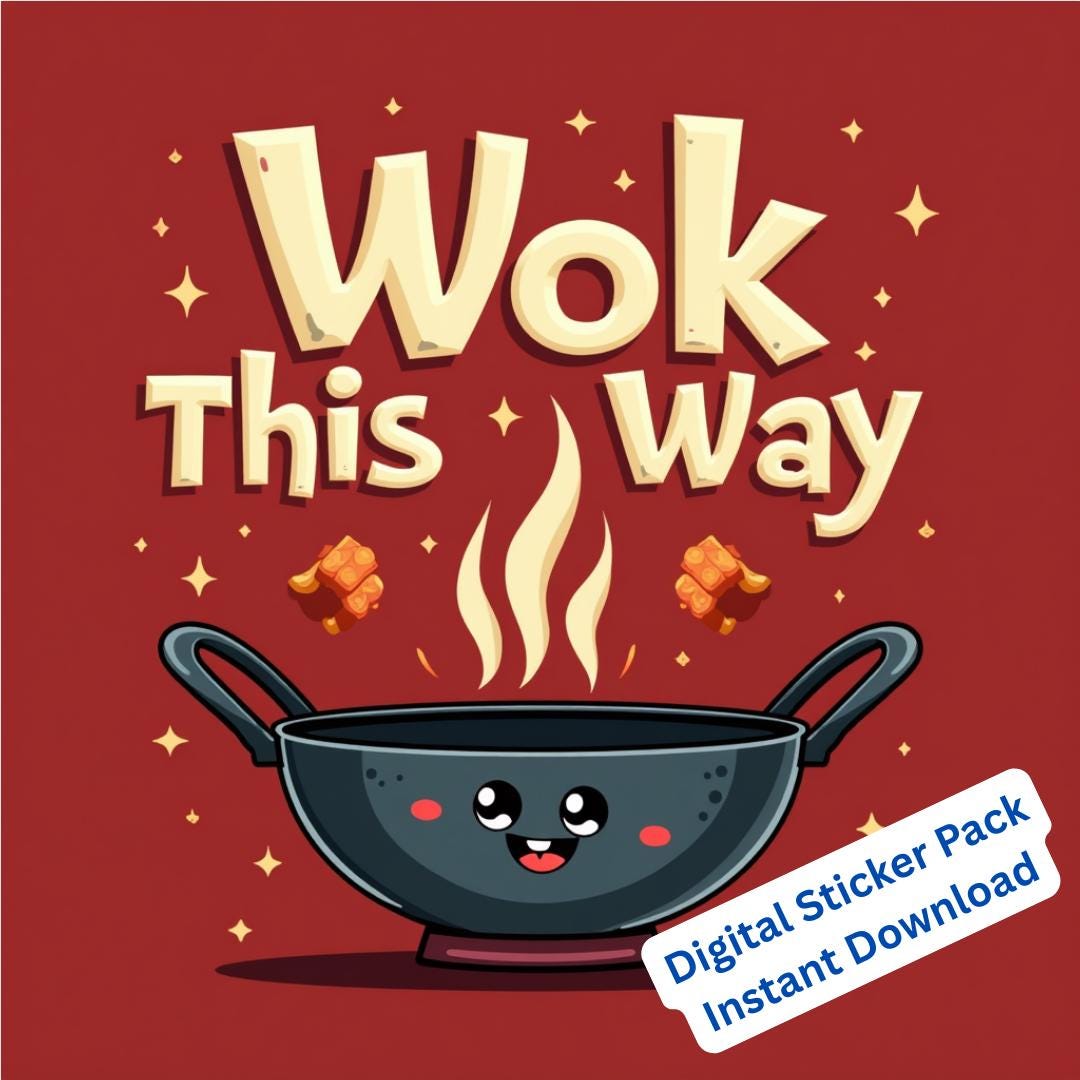 Cute Asian Food Pun Digital Stickers – Noodle, Dumpling & Wok Clipart ...
