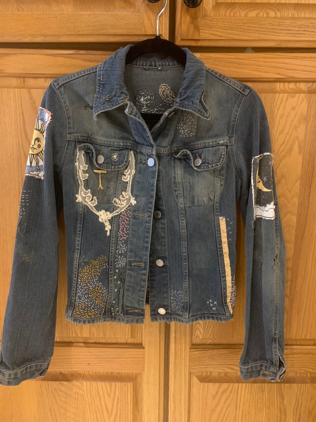 Reinvented Denim Jacket Hand Distressed Hand Stitched Embellished - Etsy