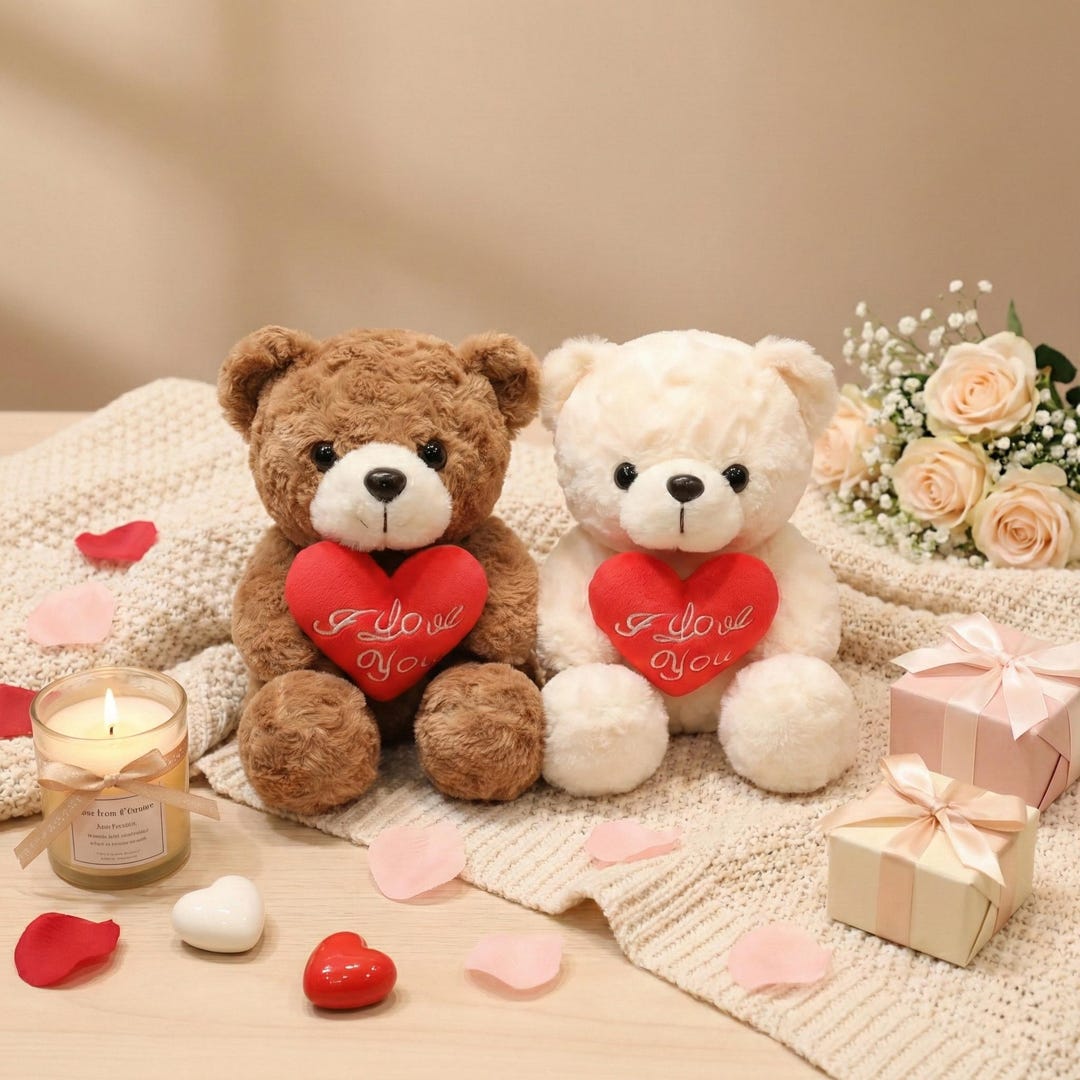 Love Rose Hat Bear Plush Toy 25cm – Handmade Valentine’s Day Gift, Cute ...