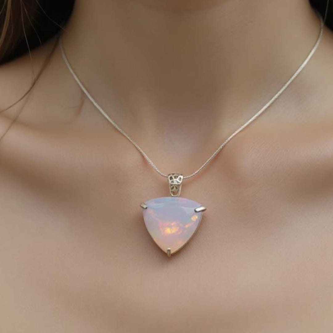 Pink Opal Trillion Pendant Necklace, 90–100CT Gemstone With Free Chain ...