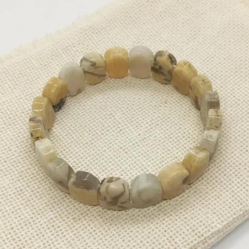 Buy Natural Graphic Feldspar Beaded Bracelet, Handmade Yellow Stone ...