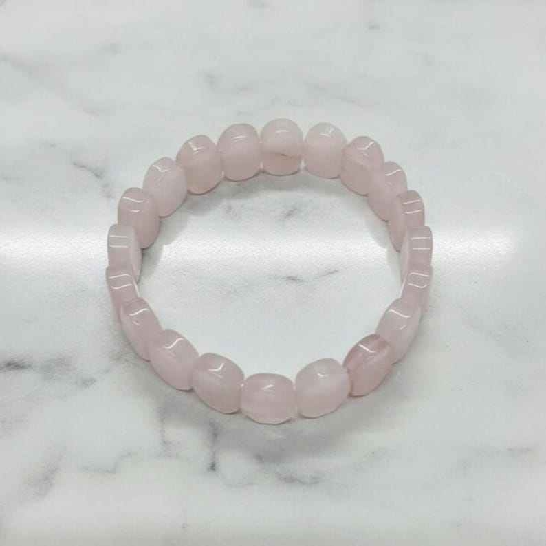 Buy Handmade Rose Quartz Oval Bead Bracelet 14MM Stretch Fit Unisex ...