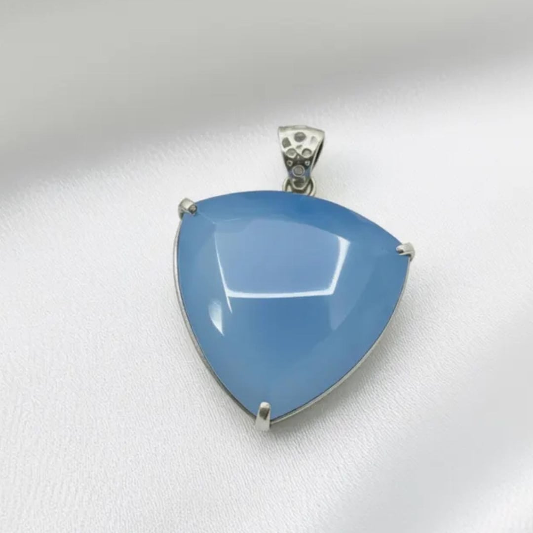 Blue Opal Trillion Pendant With Free Chain, 90-100CT Handmade Crystal ...