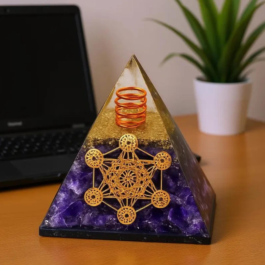 Amethyst Orgonite Pyramid, Metatron’s Cube, Crown Chakra, EMF Shielding ...