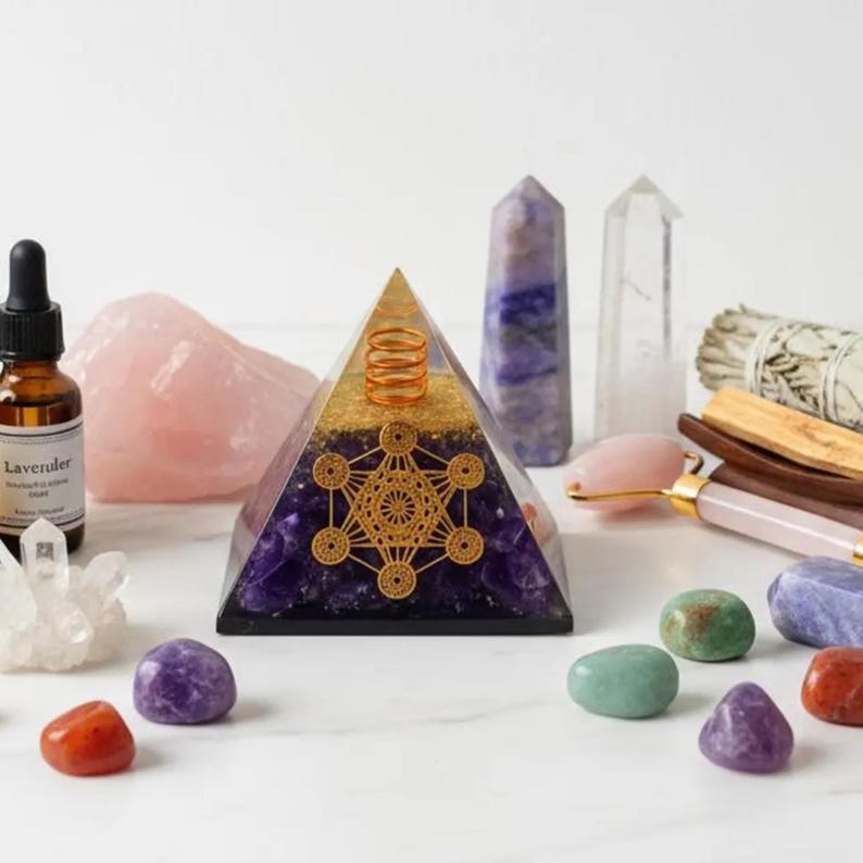 Amethyst Orgonite Pyramid, Metatron’s Cube, Crown Chakra, EMF Shielding ...