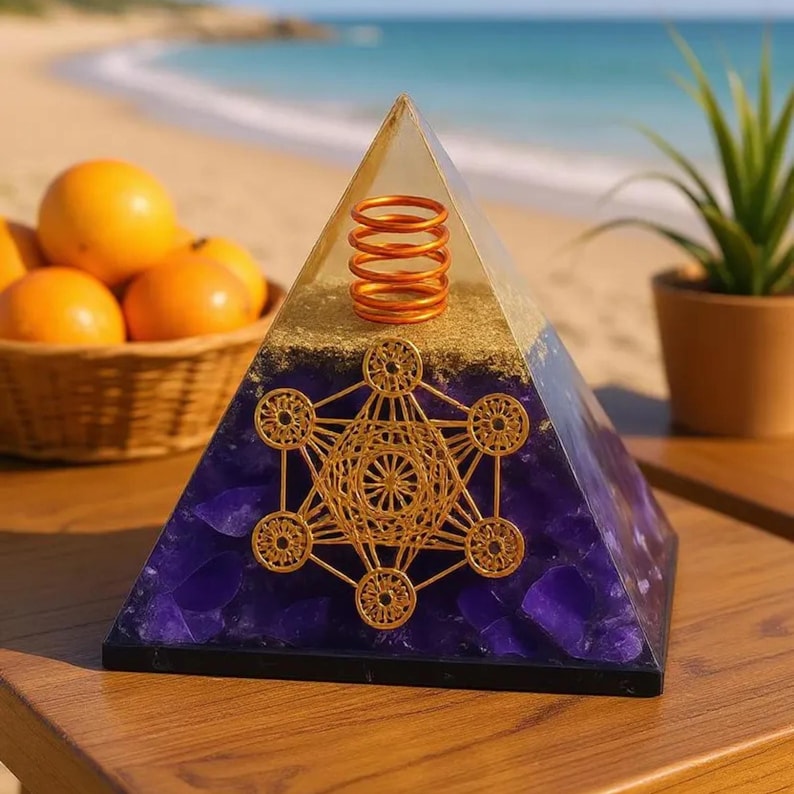 Amethyst Orgonite Pyramid, Metatron’s Cube, Crown Chakra, EMF Shielding ...