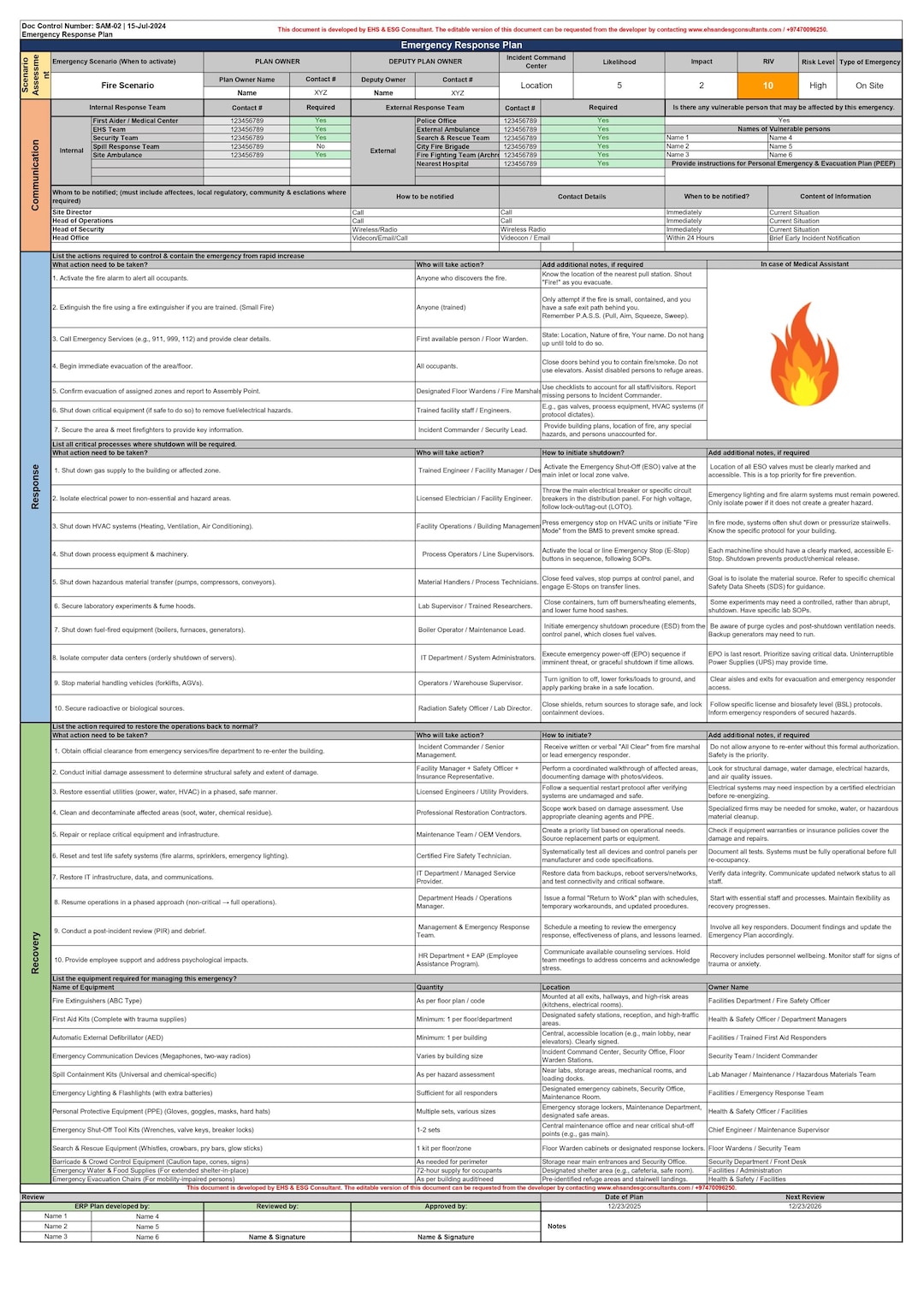 Emergency Response Plan - Excel Template - Etsy