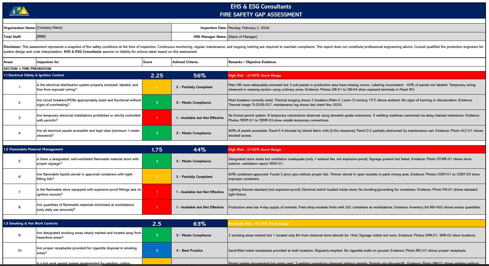 Fire Safety Audit Checklist | Digital Excel Template | Fire Prevention ...