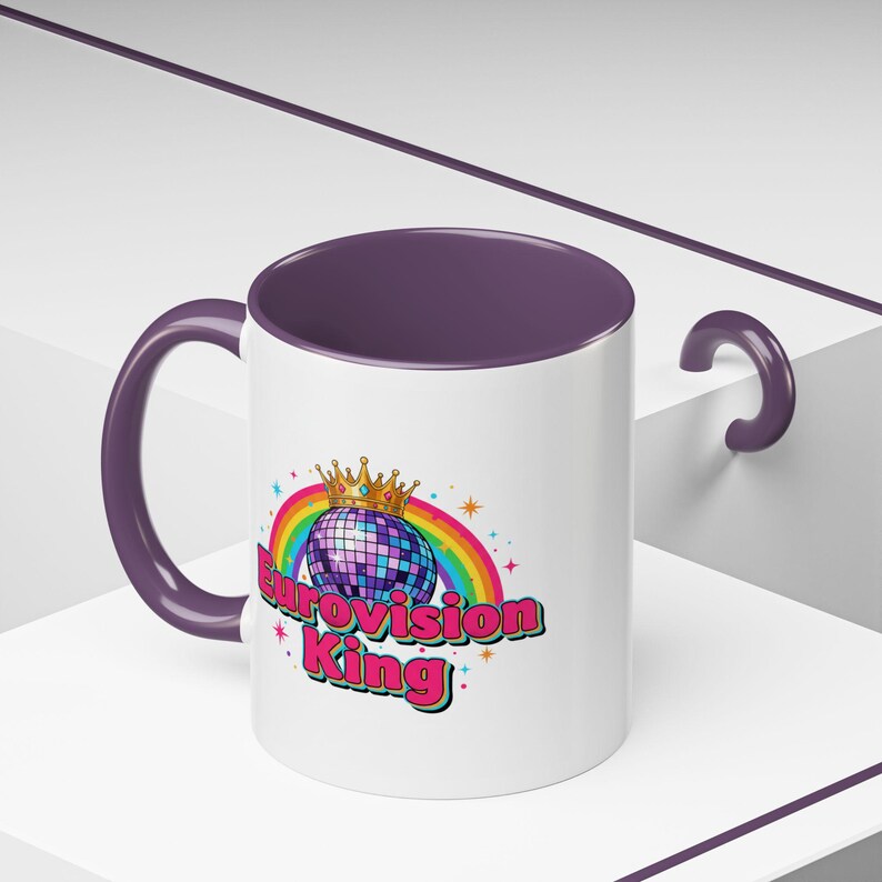 Eurovision King Mug | Rainbow Disco Ball Accent Coffee Mug - Etsy