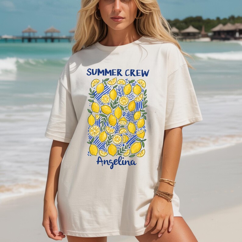 Summer Crew Lemon T-shirt | Custom Name Vacation Tee | Matching Girls ...