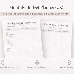 Monthly Budget Planner UK | Printable Income & Expense Tracker - Etsy