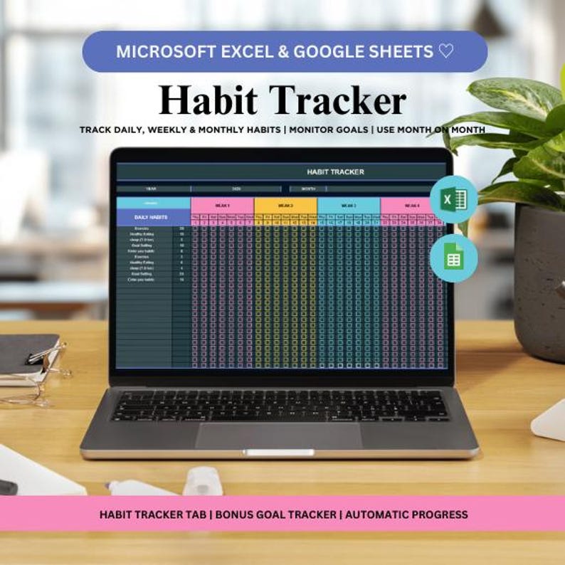 Habit Tracker Excel Google Sheets Habit Planner Weekly Habits | Habit ...
