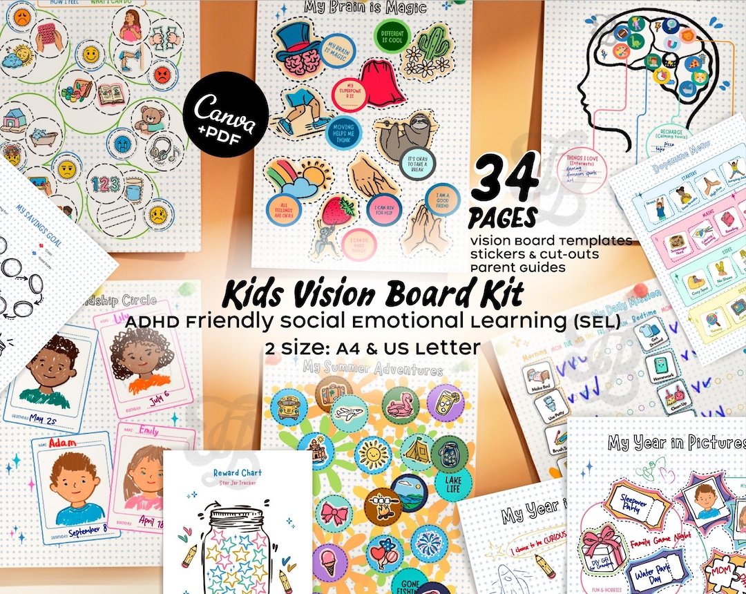 Kids Vision Board Kit & Goal Setting Printable, Dream Board, Growth ...