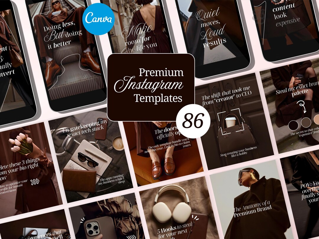 Brown Instagram Templates Bundle, Coach Content System (86 Templates ...