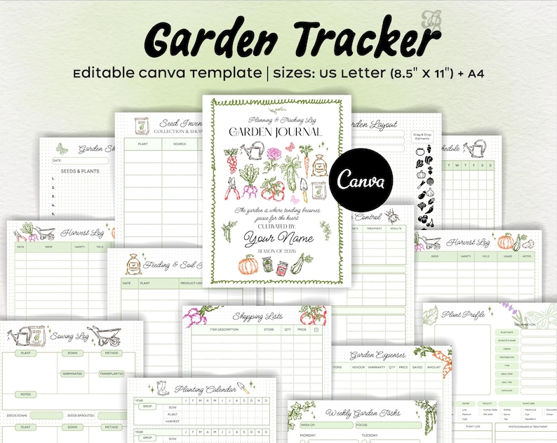 Garden Journal Printable & Editable Canva Template, Garden Planner 2026 ...