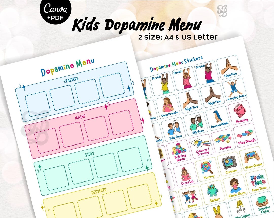Kids Dopamine Menu Printable, ADHD Planner, Daily Routine Chart ...