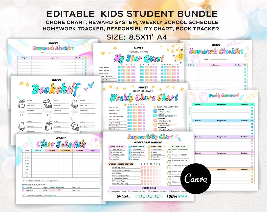 Editable Kids Student Bundle, Chore Chart, Reward System, ADHD Friendly ...