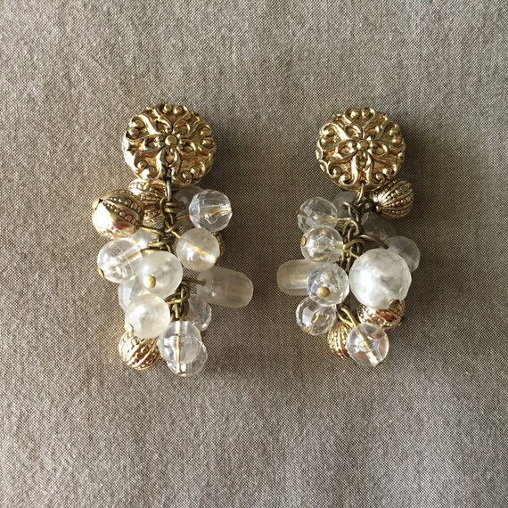 Vintage Early 90s Cluster Ball Dangle Drop Earrings - Gem