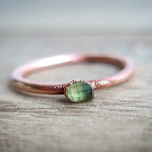 Green Tourmaline Copper Ring / Natural Gemstone/ Raw Stone - Etsy