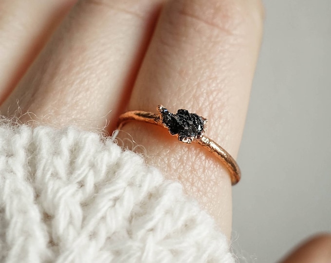 Black Diamond Copper Ring / Natural Gemstone/ Raw Stone Jewelry ...