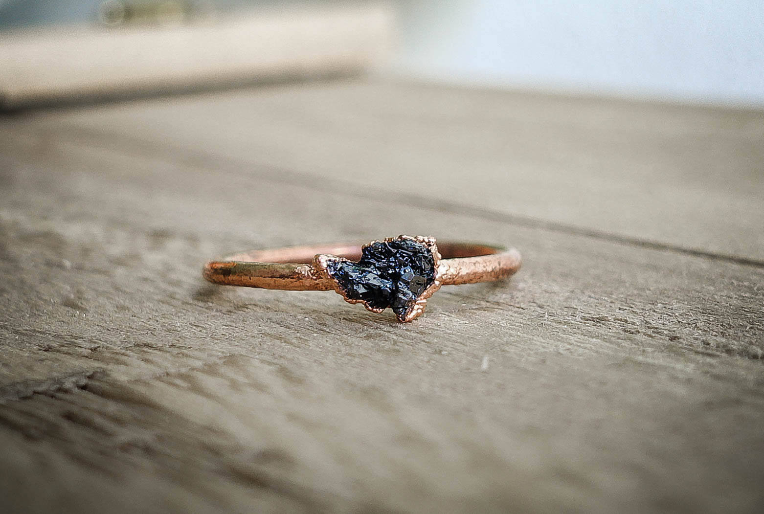 Black Diamond Copper Ring / Natural Gemstone/ Raw Stone Ring / | Etsy