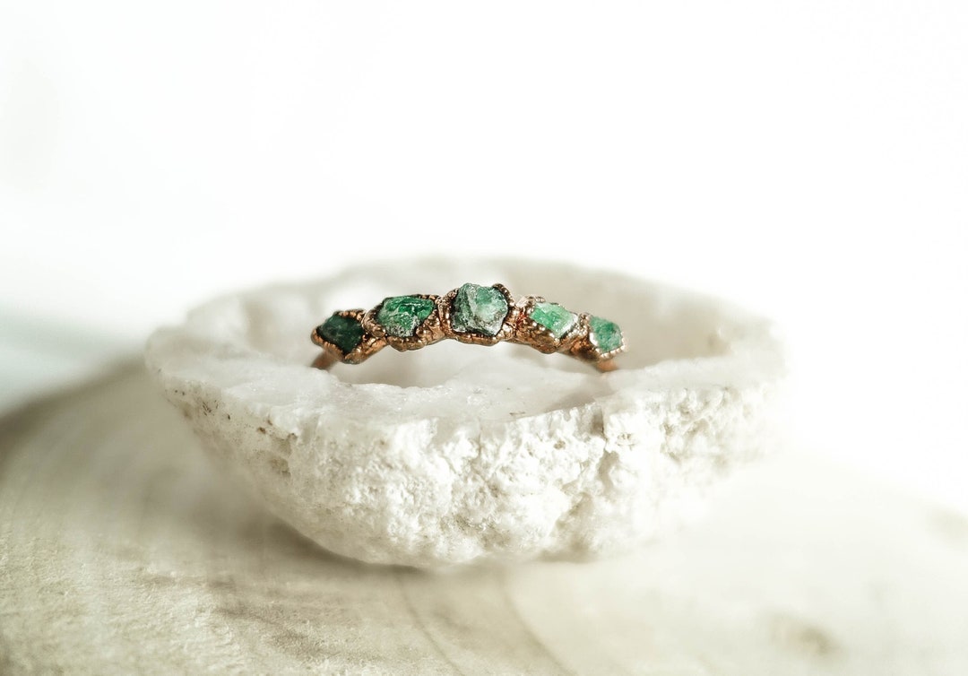 Multi Emerald Copper Ring / Natural Gemstone/ Raw Stone Ring / Unique ...