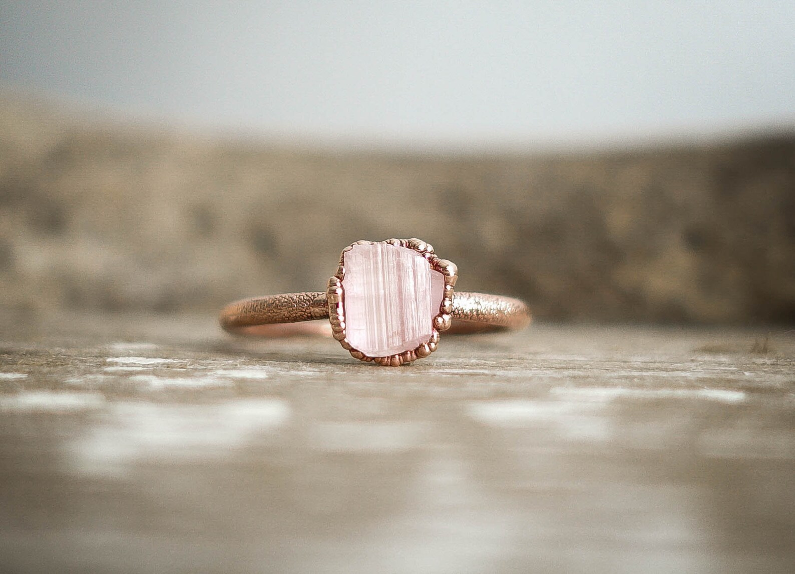 Light Pink Tourmaline Copper Ring / Natural and Rough - Etsy