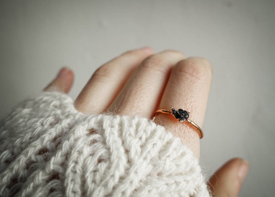 Black Diamond Copper Ring / Natural Gemstone/ Raw Stone Jewelry ...