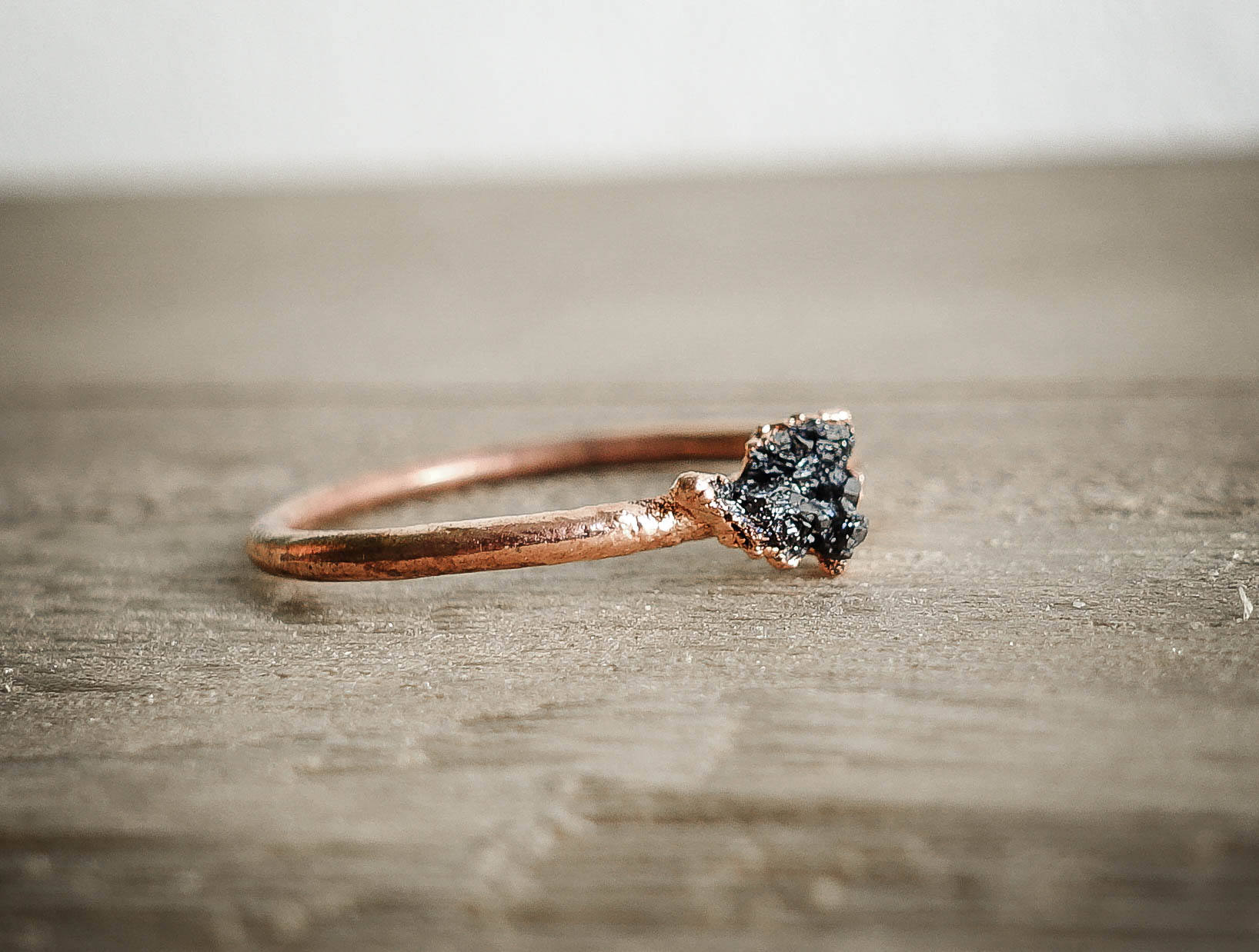 Black Diamond Copper Ring / Natural Gemstone/ Raw Stone Ring / | Etsy