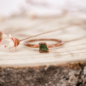 Green Tourmaline Copper Ring / Natural Gemstone/ Raw Stone Ring ...