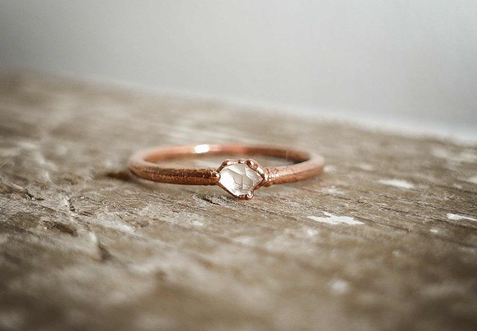 Herkimer Diamond Quartz Copper Ring / Rough and Natural Stone/ | Etsy