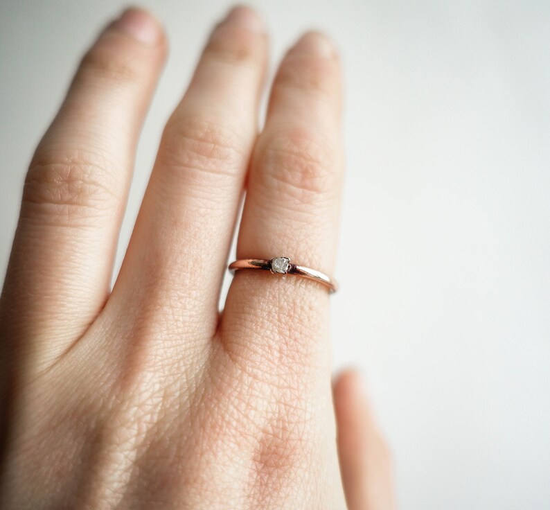White Diamond Copper Ring / Rough and Natural Stone/ Raw - Etsy