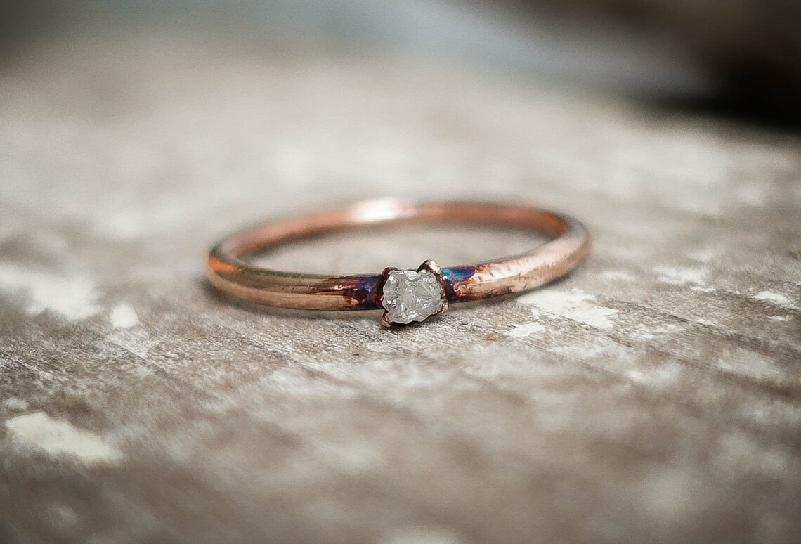 White Diamond Copper Ring / Rough and Natural Stone/ Raw - Etsy