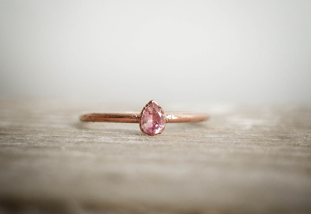 Pink Tourmaline Copper Ring / Natural Gemstone/ Pear Stone Ring ...