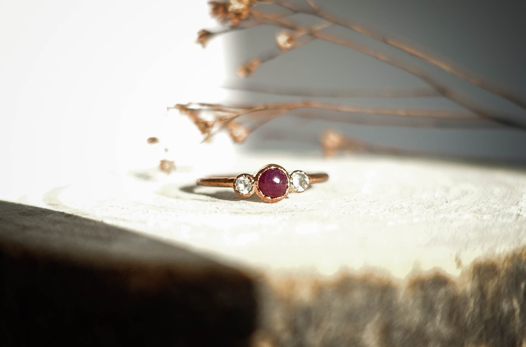 Handmade Ruby and Aquamarine Copper Ring: Raw Organic Jewelry - Etsy