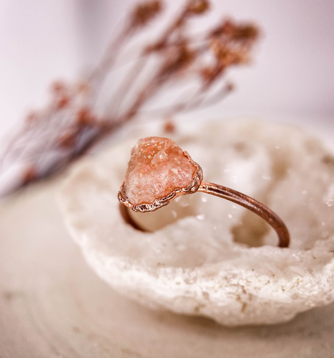 Rough Sunstone Copper Ring / Raw and Natural Stone/ Hippie Gemstone ...