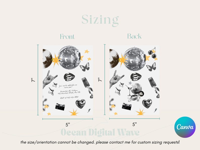 Y2K Invitation | Editable Canva Template | Front & Back Design - Etsy