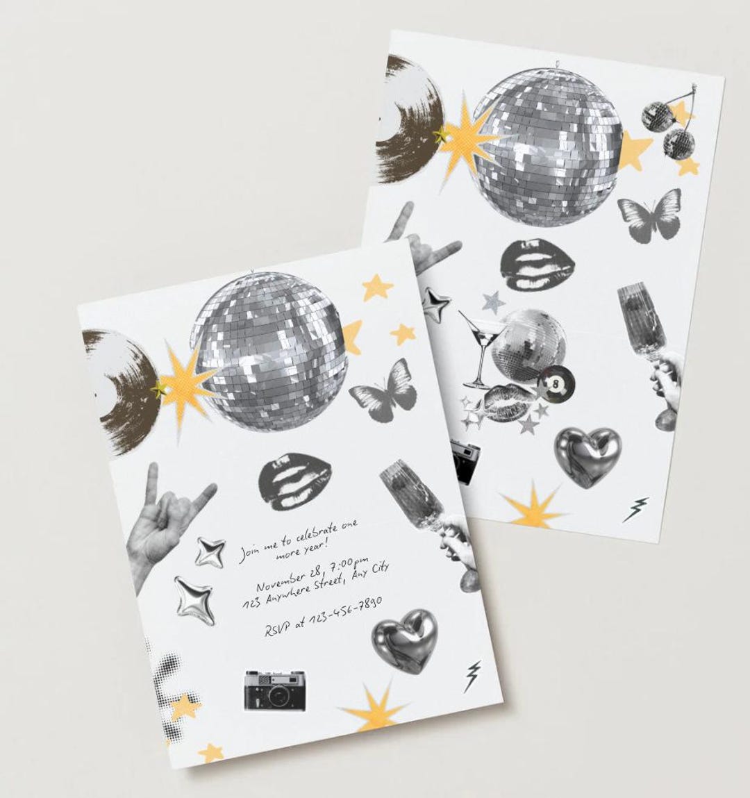 Y2K Invitation | Editable Canva Template | Front & Back Design - Etsy