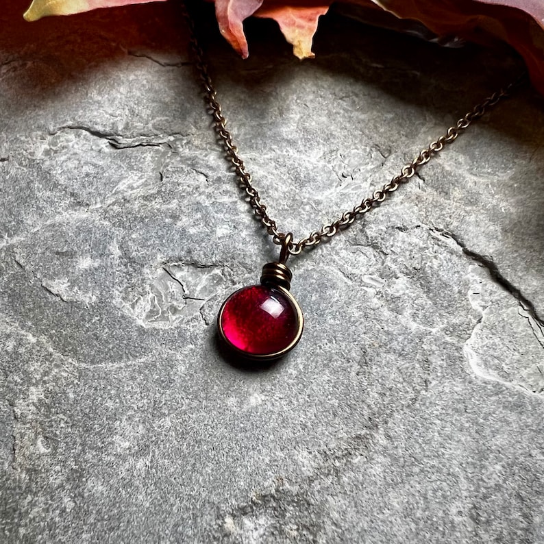 Blood Red Glass Necklace, Antiqued Brass Chain, Dainty Gothic Vampire ...