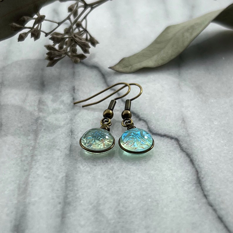 Iridescent Glass Fairy Dust Earrings: Spruce Green Cottagecore ...