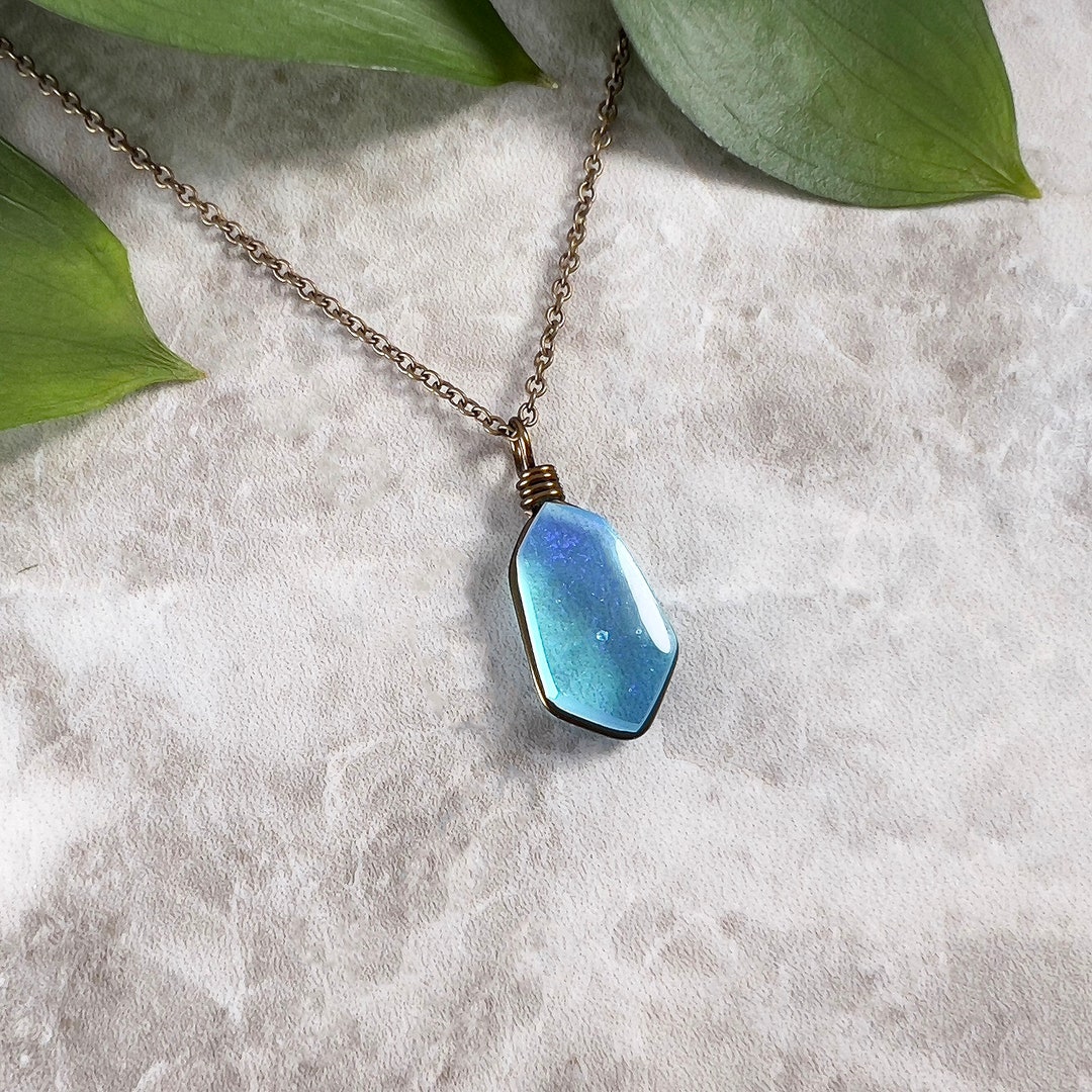 Iridescent Glass Light Blue Fairycore Necklace Witchy Jewelry, Wire ...