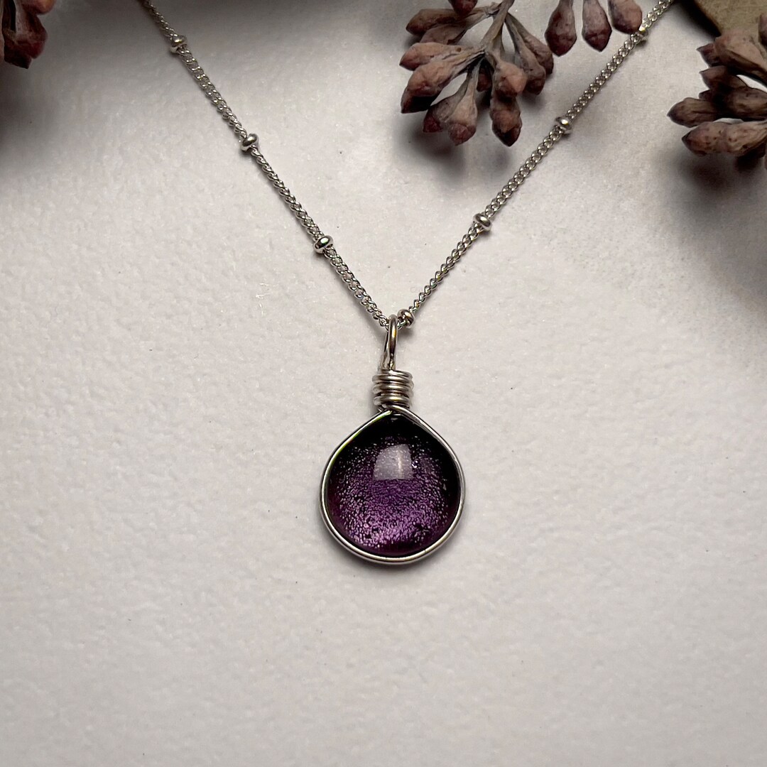 February Birthstone Necklace: Amethyst Purple Glass Jewelry, Sterling ...