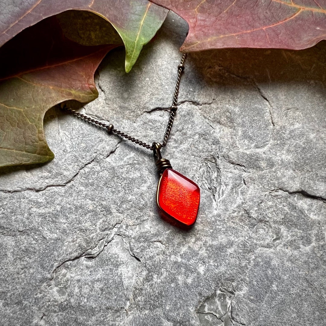 Blood Orange Art Glass Fall Necklace: Forestcore Autumn Jewelry - Etsy