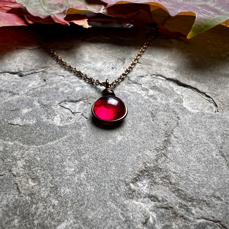 Blood Red Glass Necklace, Antiqued Brass Chain, Dainty Gothic Vampire ...