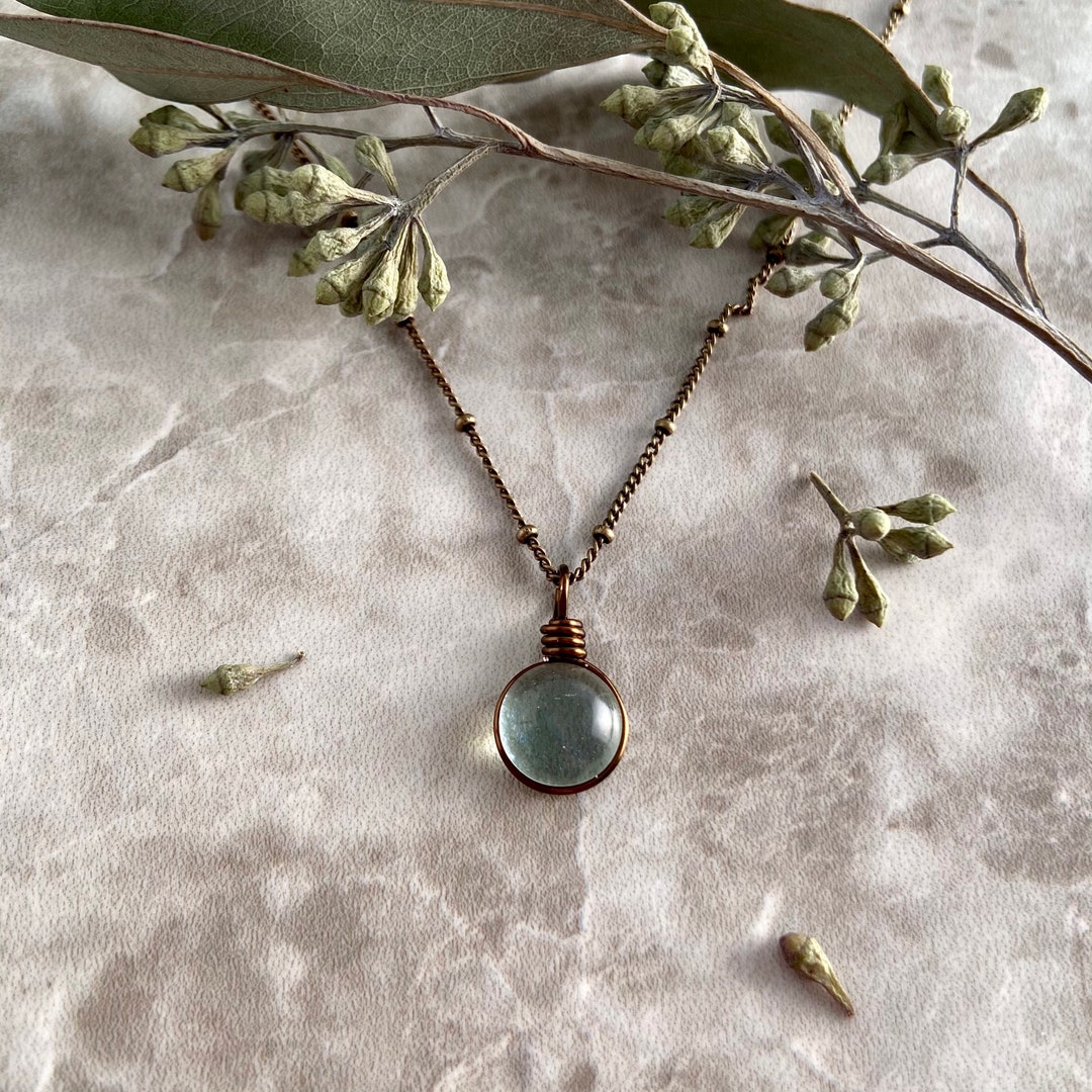 Raindrop Necklace: Dainty Boho Antiqued Brass Art Glass Necklace ...