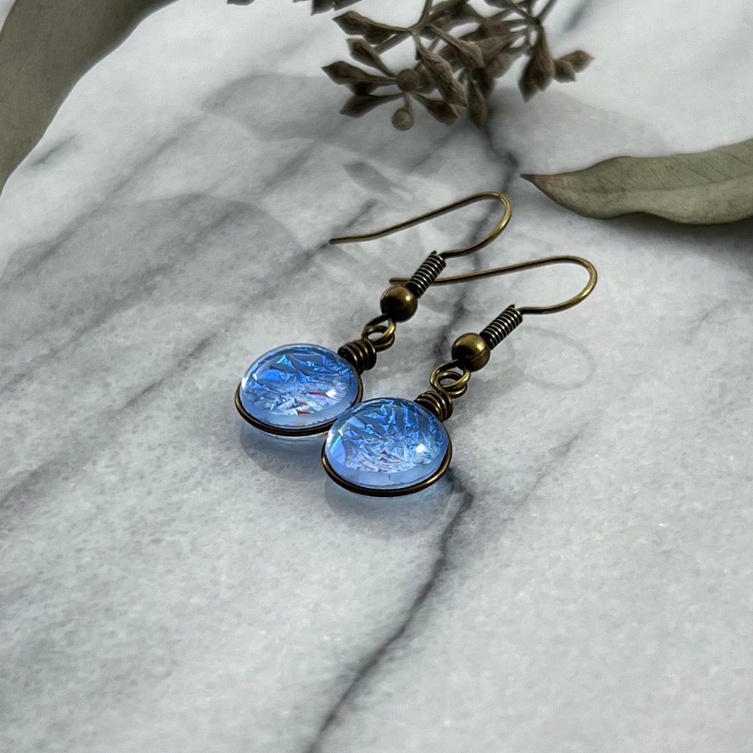 Sky Blue Fairy Dust Earrings: Antiqued Brass Earthy Fairycore Jewelry ...