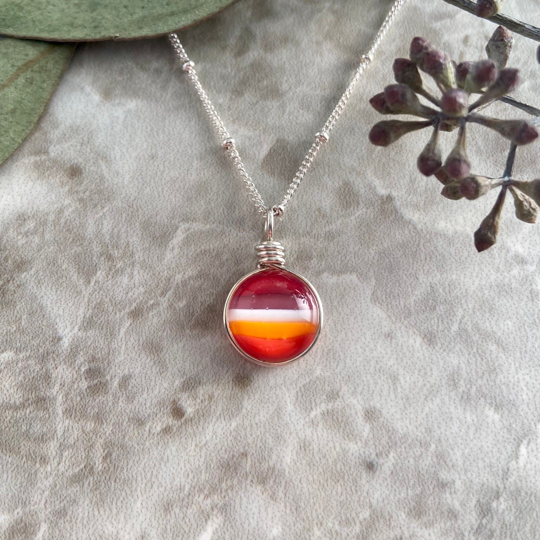 Lesbian Pride Necklace: Kiln Formed Art Glass, Sterling Silver LGBTQ ...