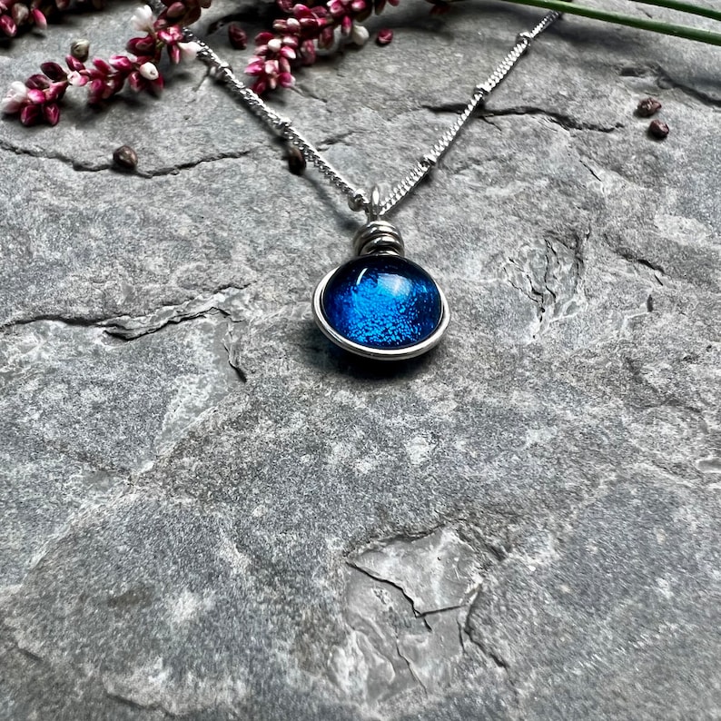 September Birthstone Necklace: Handmade Sapphire Blue Art Glass ...